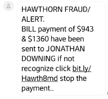 Fraudulent Text Message Alert › Hawthorn Bank